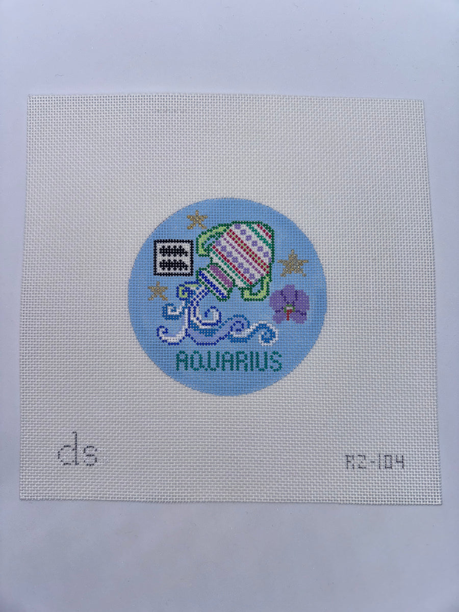 Aquarius Zodiac Round Canvas – HRH Stitches